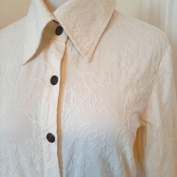 Vintage | Tops | 9s Cottagecore Tonal Embroidered Ivory High Neck ...